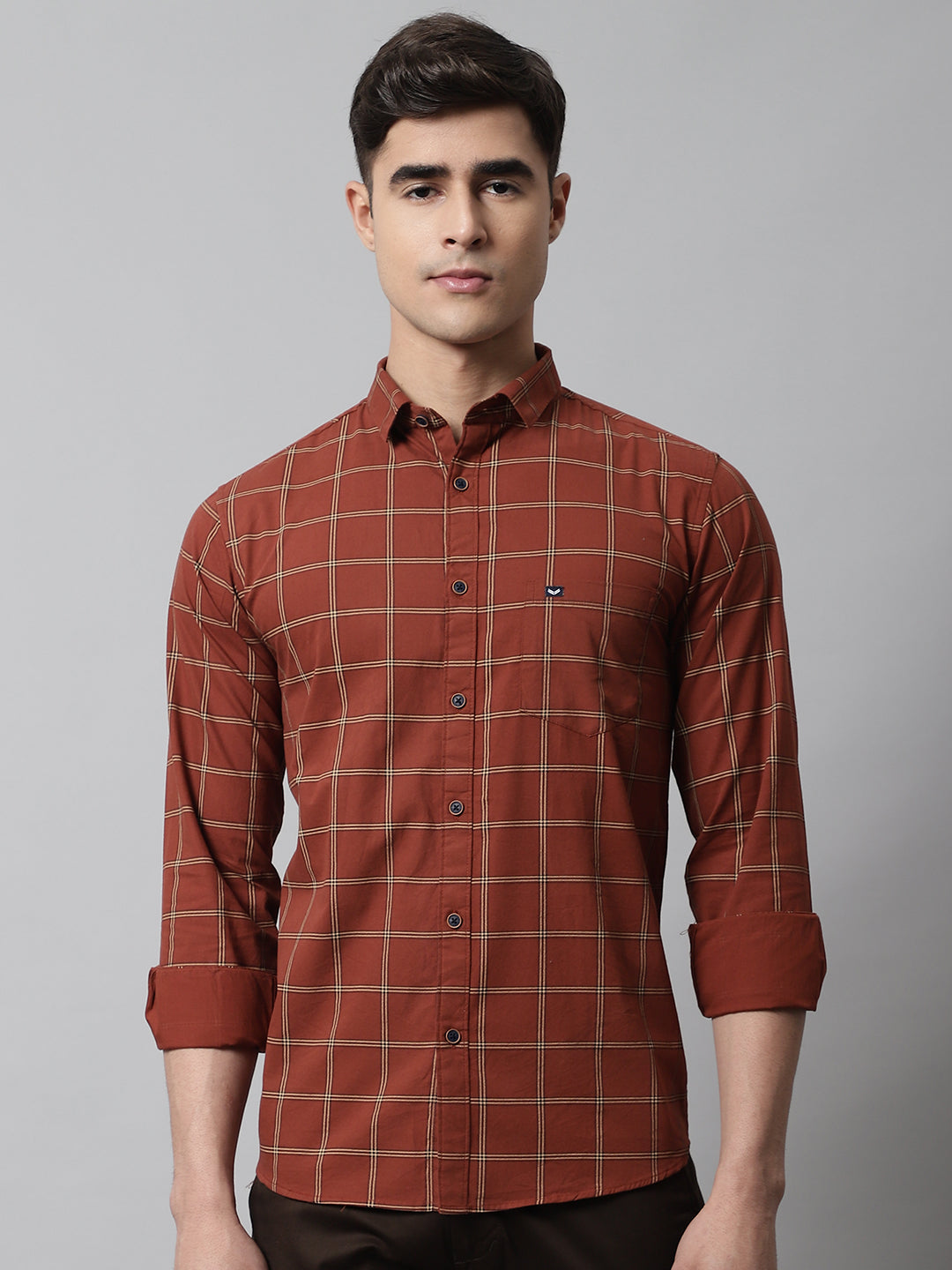 Classy Pure Cotton Checkered Shirt - Rust – houseofmajestic