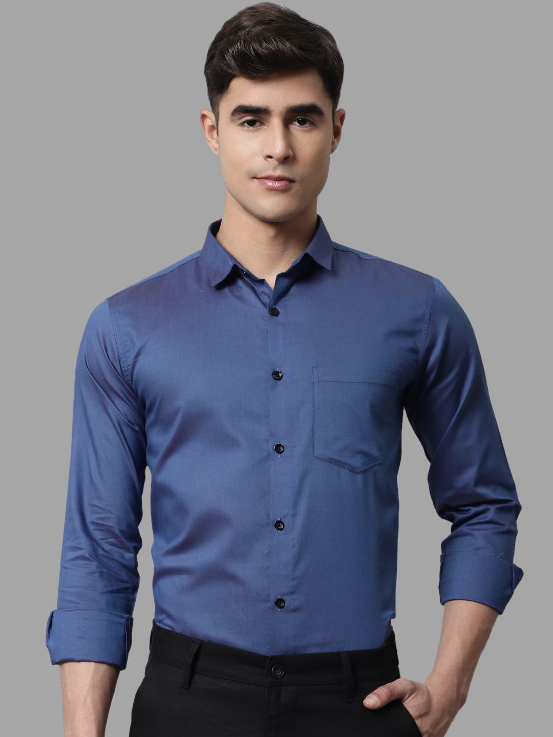 Tailored fit & Comfortable Solid Cotton Shirt - Blue – houseofmajestic